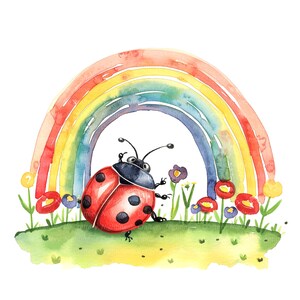 8 Cartoon Ladybird Clipart, Cartoon Rainbow Clipart, Printable ...
