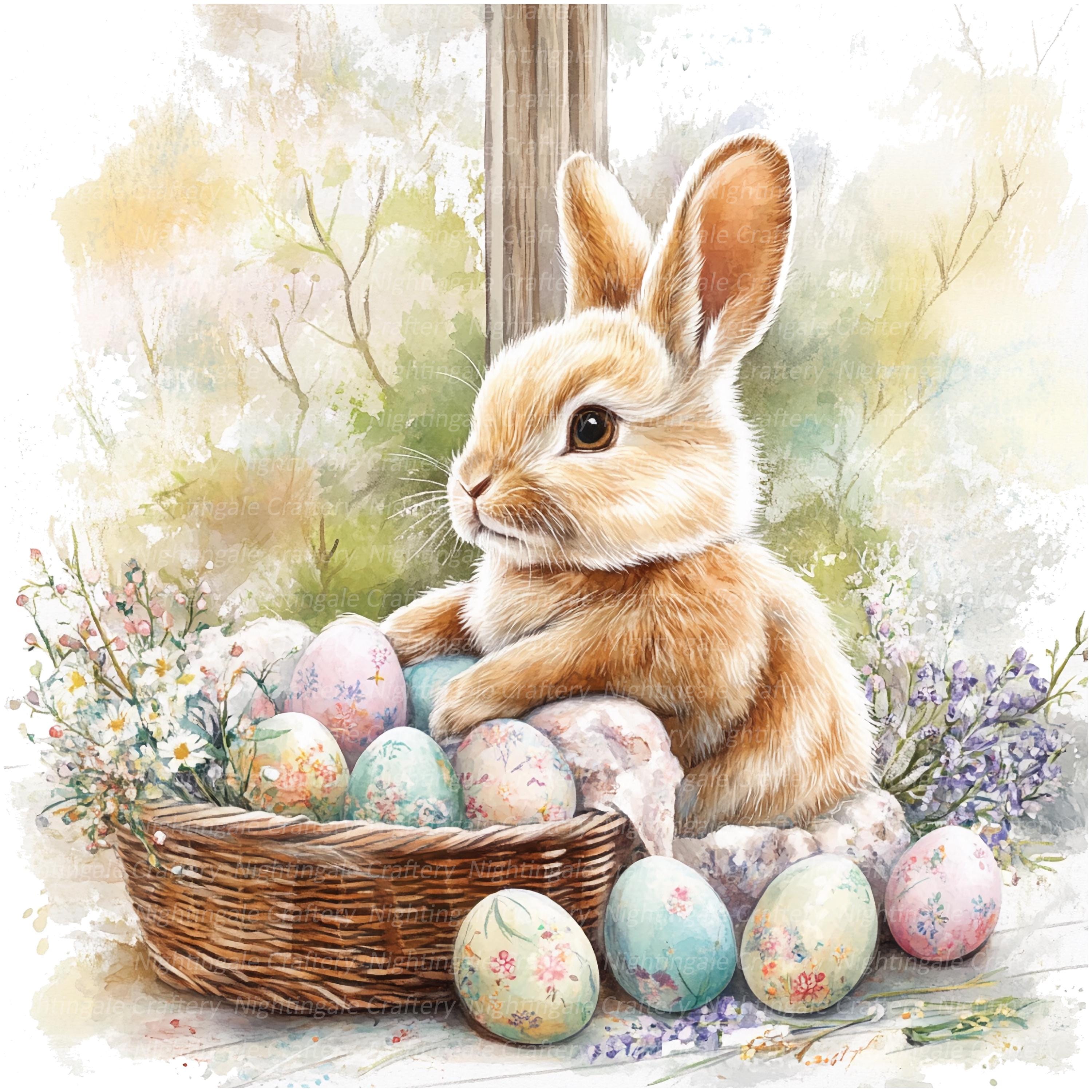 10 Easter Bunny and Eggs Clipart, Easter Clipart, Printable Watercolor ...