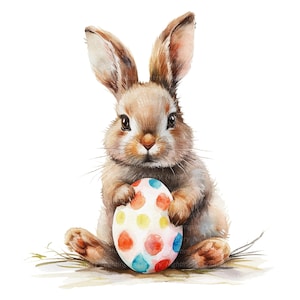 14 Easter Bunny Clipart Set 5, Bunny and Egg, Printable Watercolor ...