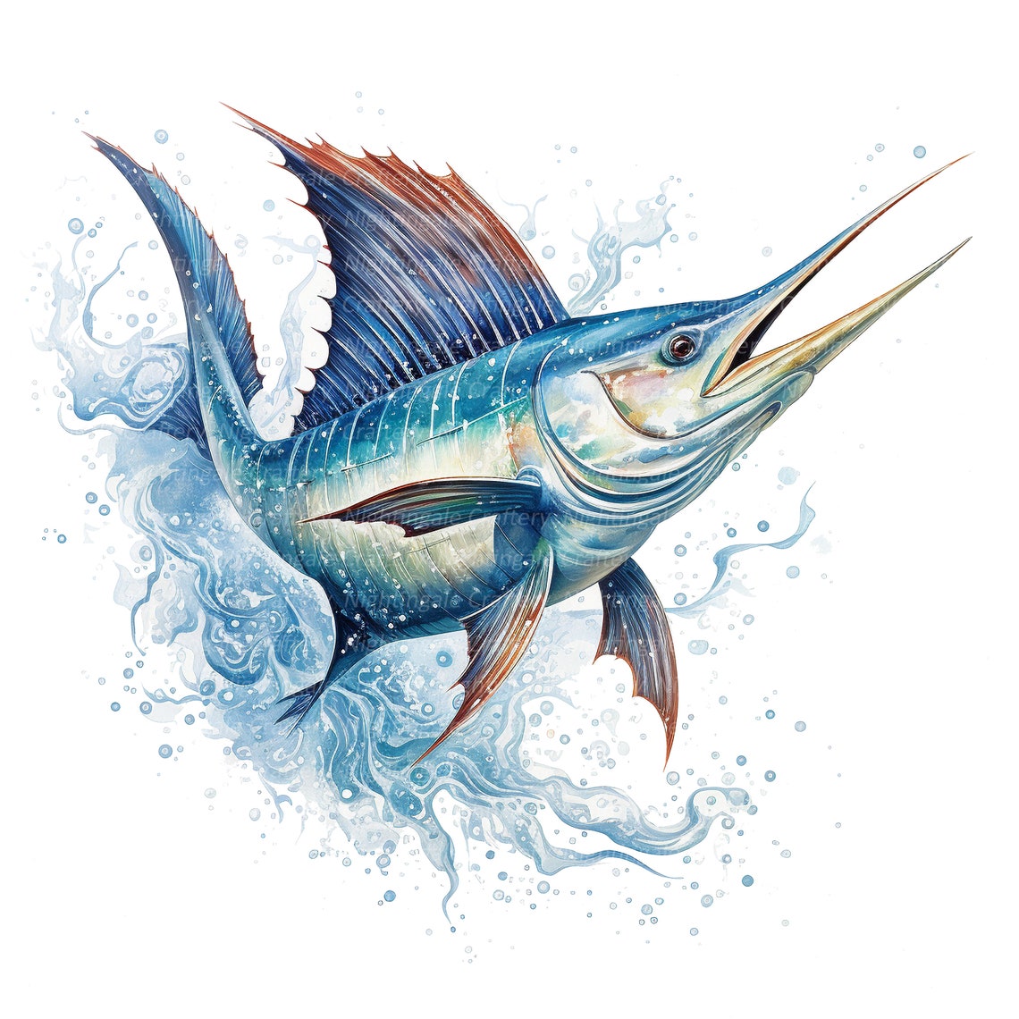 8 Swordfish Clipart, Watercolor Swordfish, Printable Watercolor Clipart ...