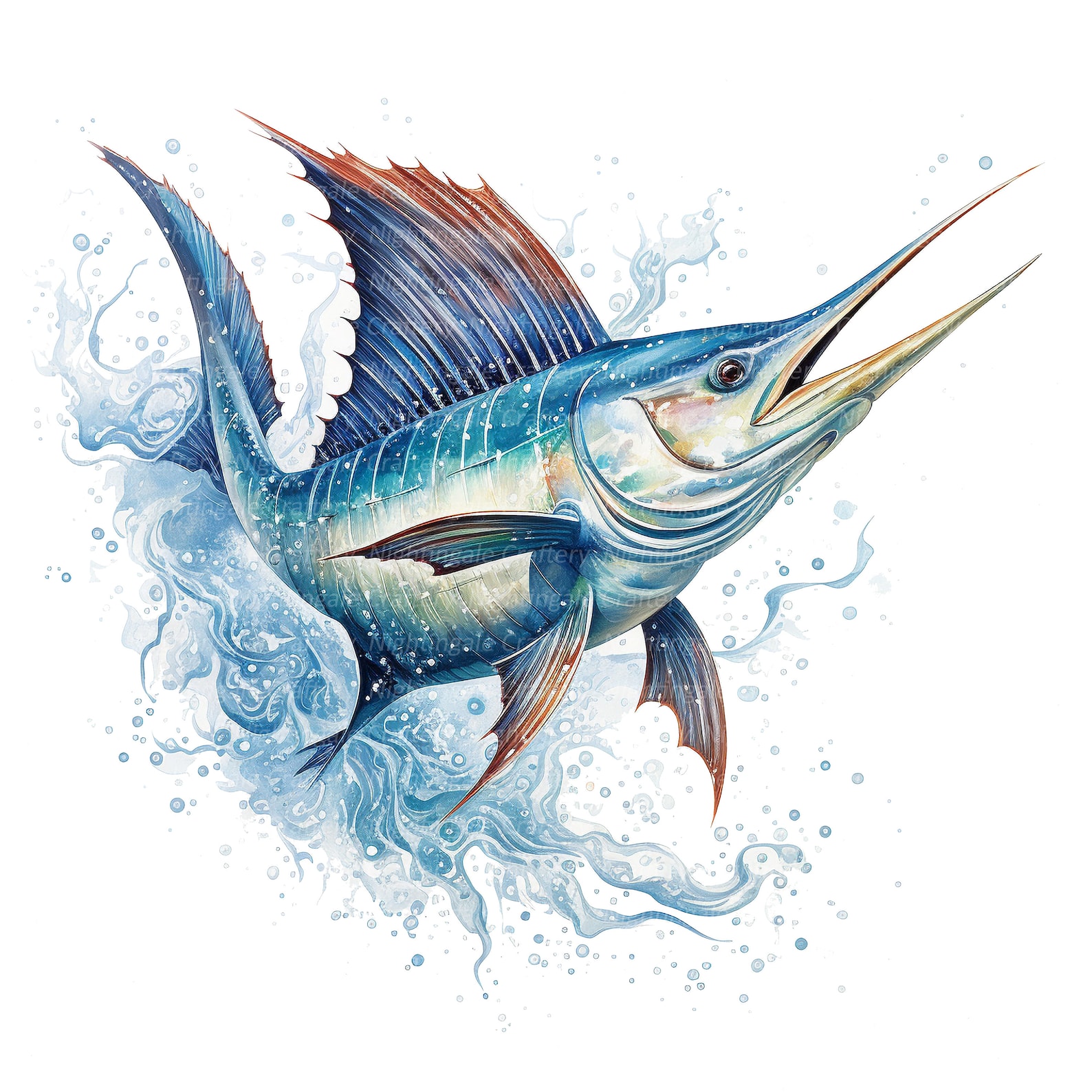 8 Swordfish Clipart, Watercolor Swordfish, Printable Watercolor Clipart ...