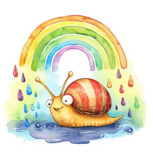 9 Snail and Rainbow Clipart, Nursery Rainbow, Printable Watercolor ...