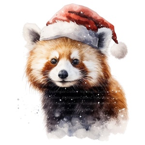 10 Red Panda With Santa Hat Clipart, Printable Watercolor Clipart, High ...