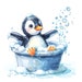 9 Penguin in Bathtub Clipart, Penguin Washing, Printable Watercolor ...