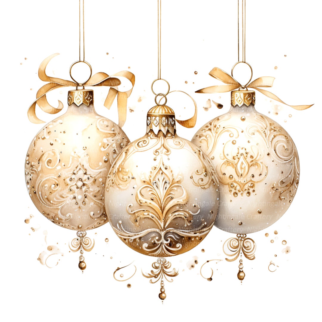 10 Golden Baubles Clipart, Christmas Bauble, Printable Watercolor ...