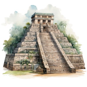 12 Aztec Temple Clipart, Aztec Pyramid, Printable Watercolor Clipart ...