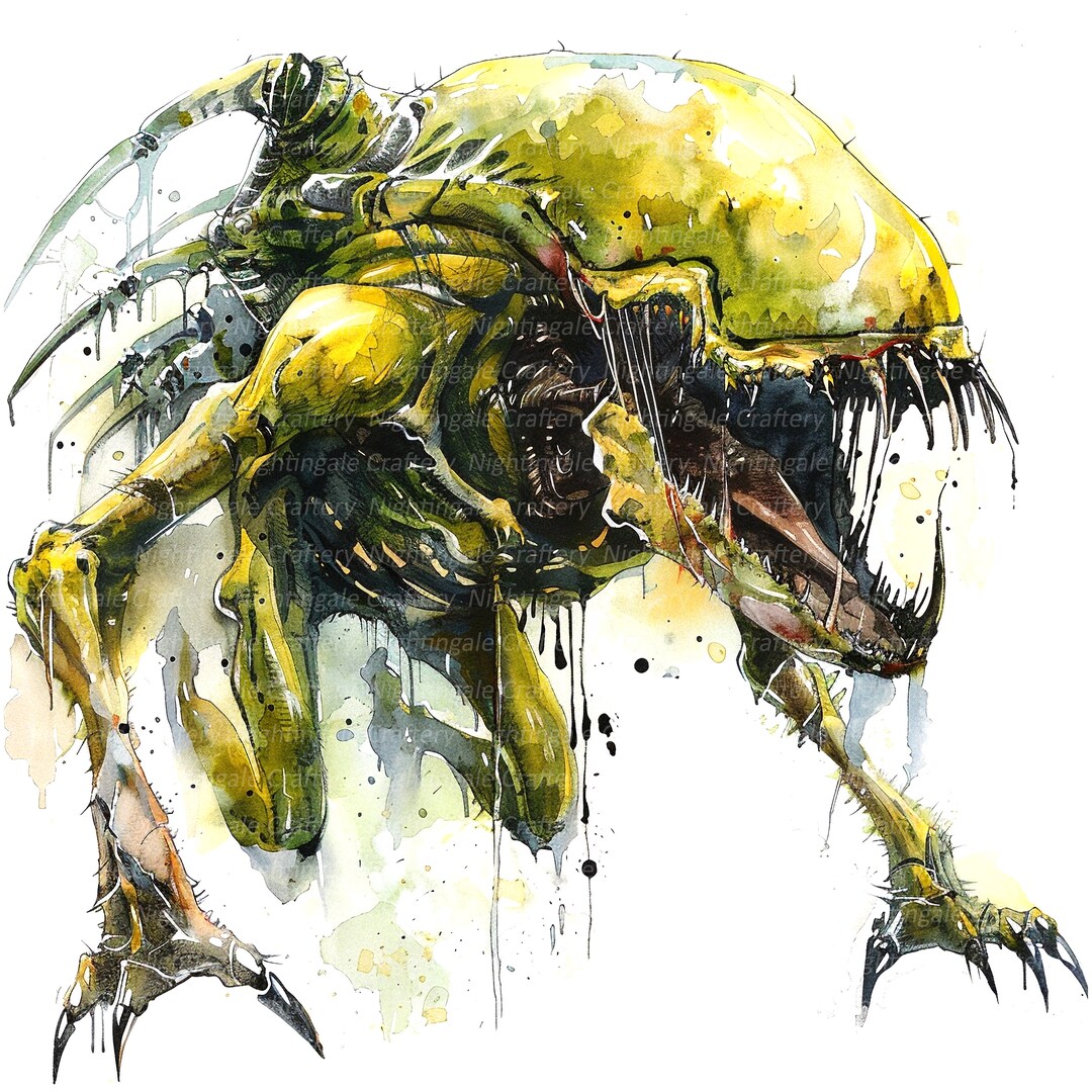 14 Monsters Clipart, Scary Aliens Clipart, Printable Watercolor Clipart ...