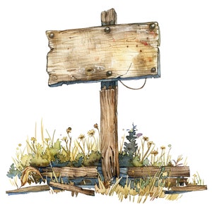 16 Rustic Wood Sign Clipart, Wooden Road Sign, Printable Watercolor ...