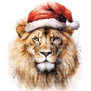 12 Lion With Santa Hat Clipart, Lion Clipart, Printable Watercolor ...