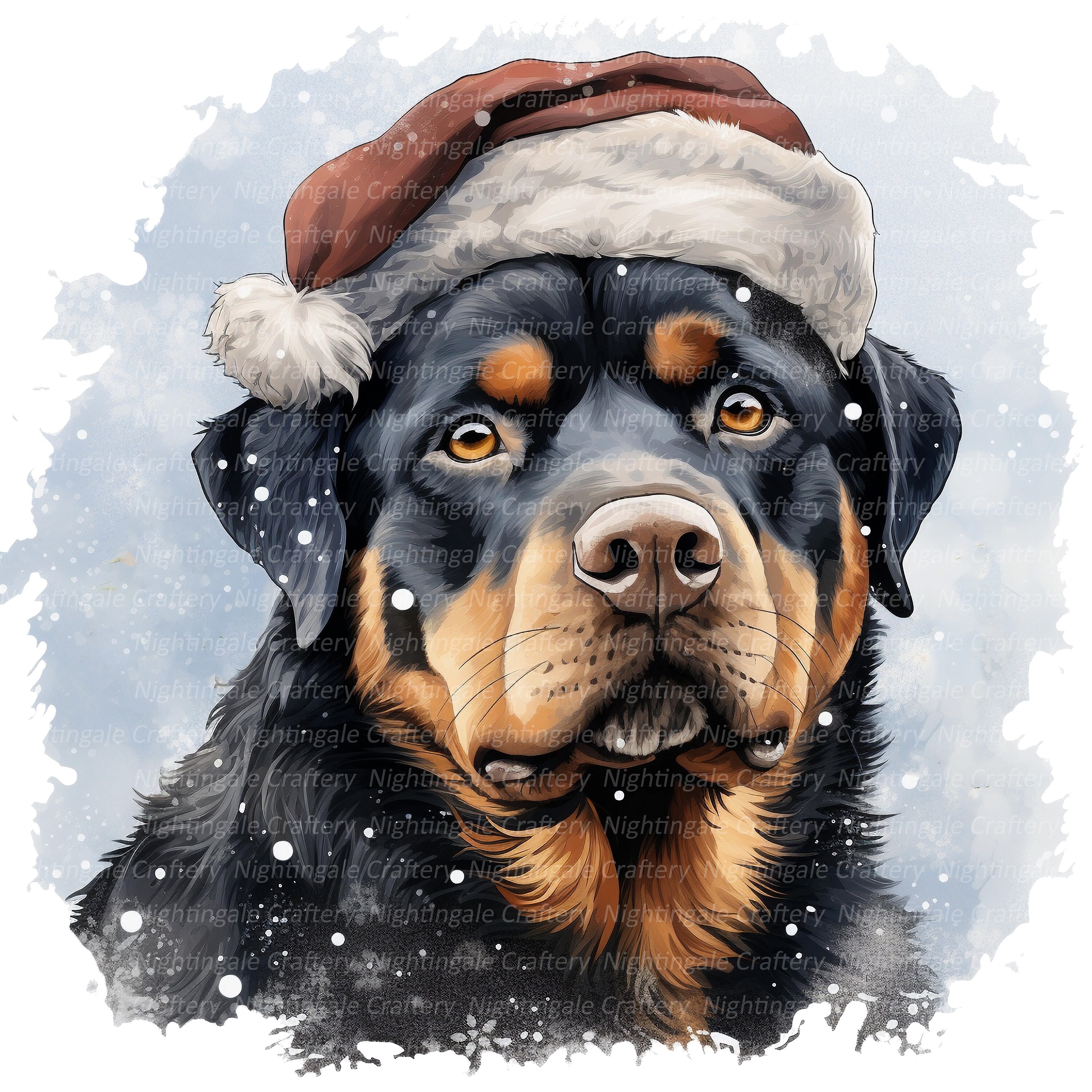 9 Rottweiler With Santa Hat Clipart, Printable Watercolor Clipart, High ...
