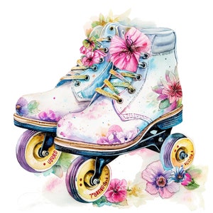 11 Floral Roller Skates Clipart, Shabby Chic, Printable Watercolor ...