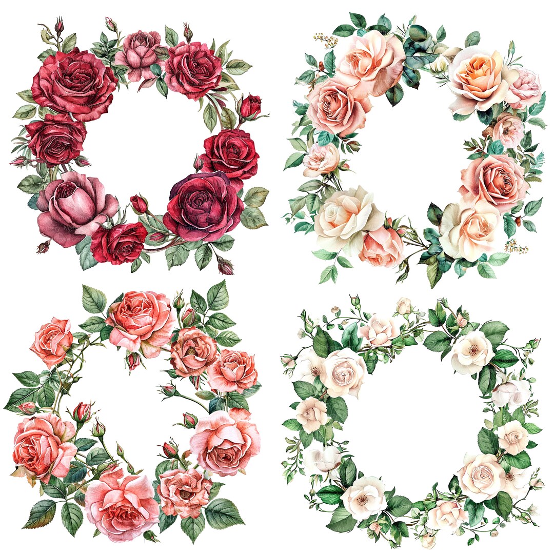 16 Roses Frame Clipart, Roses Wreath Clipart, Roses Decor, Printable ...