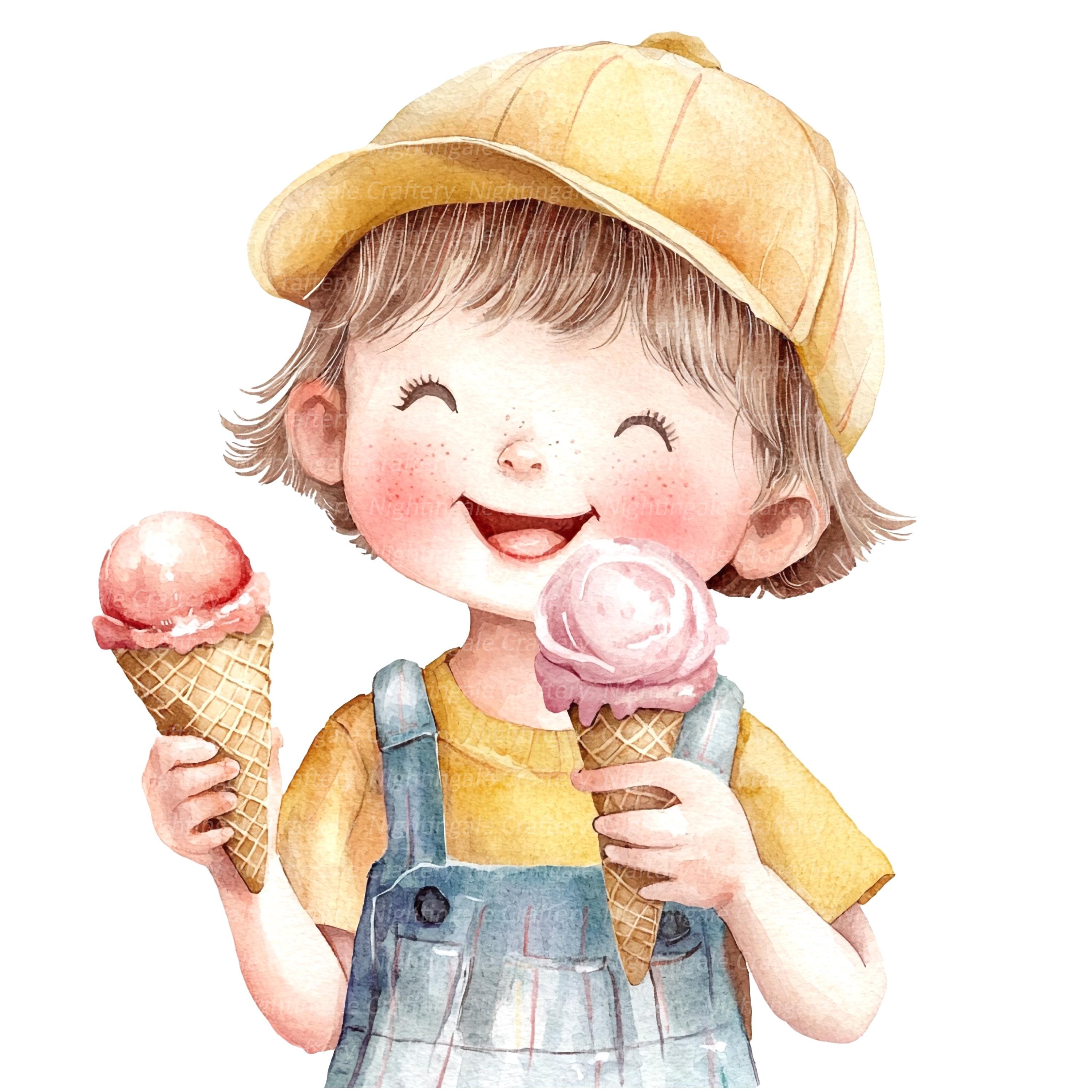 9 Kid Ice Cream Clipart, Cartoon Ice Cream, Printable Watercolor ...