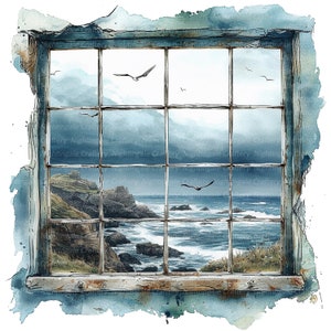 12 Window Ocean View Clipart, Window to Sea Clipart, Printable ...