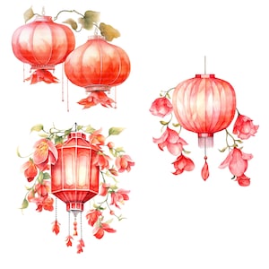 14 Floral Chinese Lantern Clipart, Lamp, Printable Watercolor Clipart ...