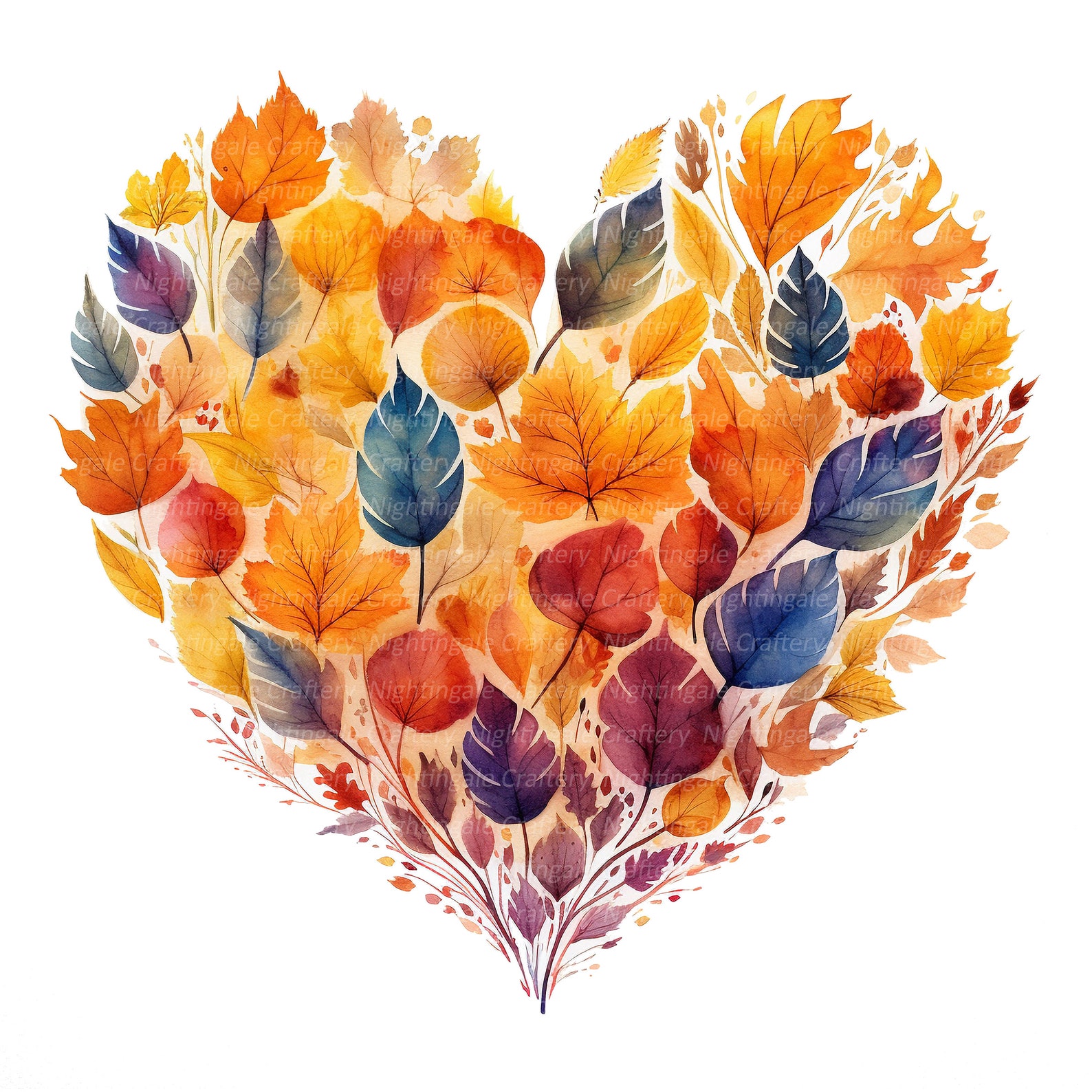 12 Autumn Leaves Heart Clipart, Fall Leaves Heart, Digital Clipart ...