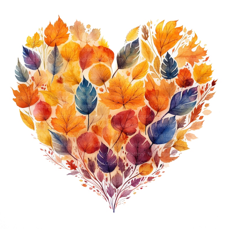 12 Autumn Leaves Heart Clipart, Fall Leaves Heart, Digital Clipart ...