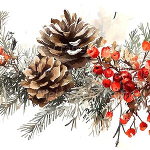 20 Christmas Garland Clipart, Seamless Border, Printable Watercolor ...