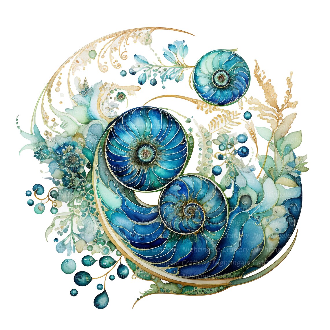 12 Abstract Paua Shells Clipart, Spiral Shells, Printable Watercolor ...