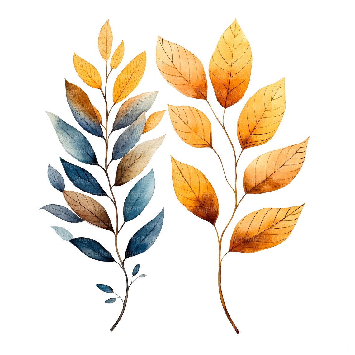 14 Autumn Leaves Boho Style Clipart, Boho Fall Printable Watercolor ...