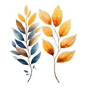 14 Autumn Leaves Boho Style Clipart, Boho Fall Printable Watercolor ...