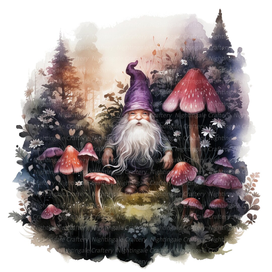 10 Magic Gnome Clipart, Forest Gnome Clipart, Printable Watercolor ...