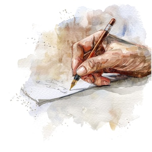 12 Writer's Hand Clipart, Handwriting Clipart, Printable Watercolor ...