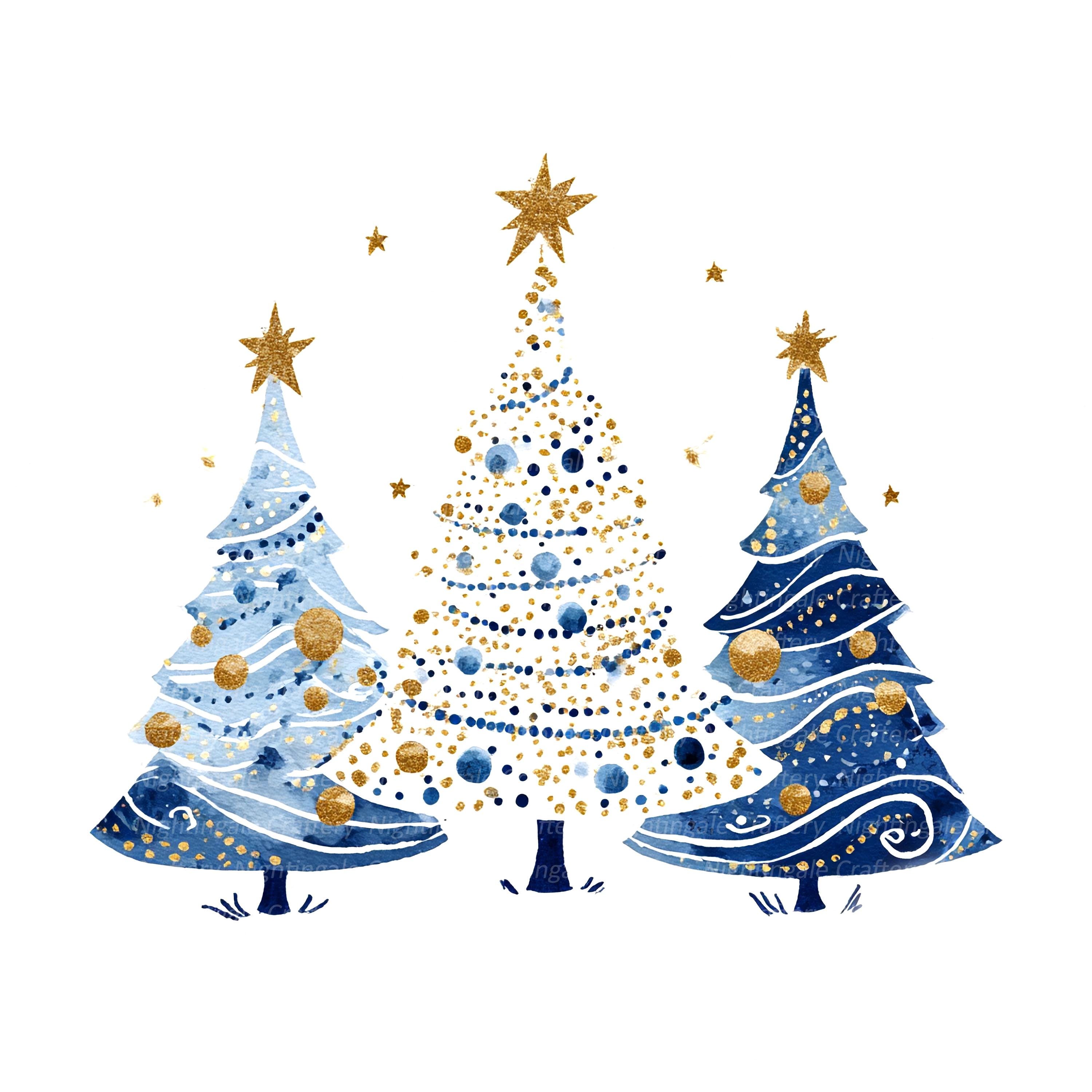 10 Christmas Trees Clipart, Christmas Card, Printable Watercolor ...