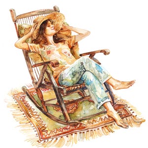 Woman in Rocking Chair Clipart, Cozy Chair, Printable Watercolor ...