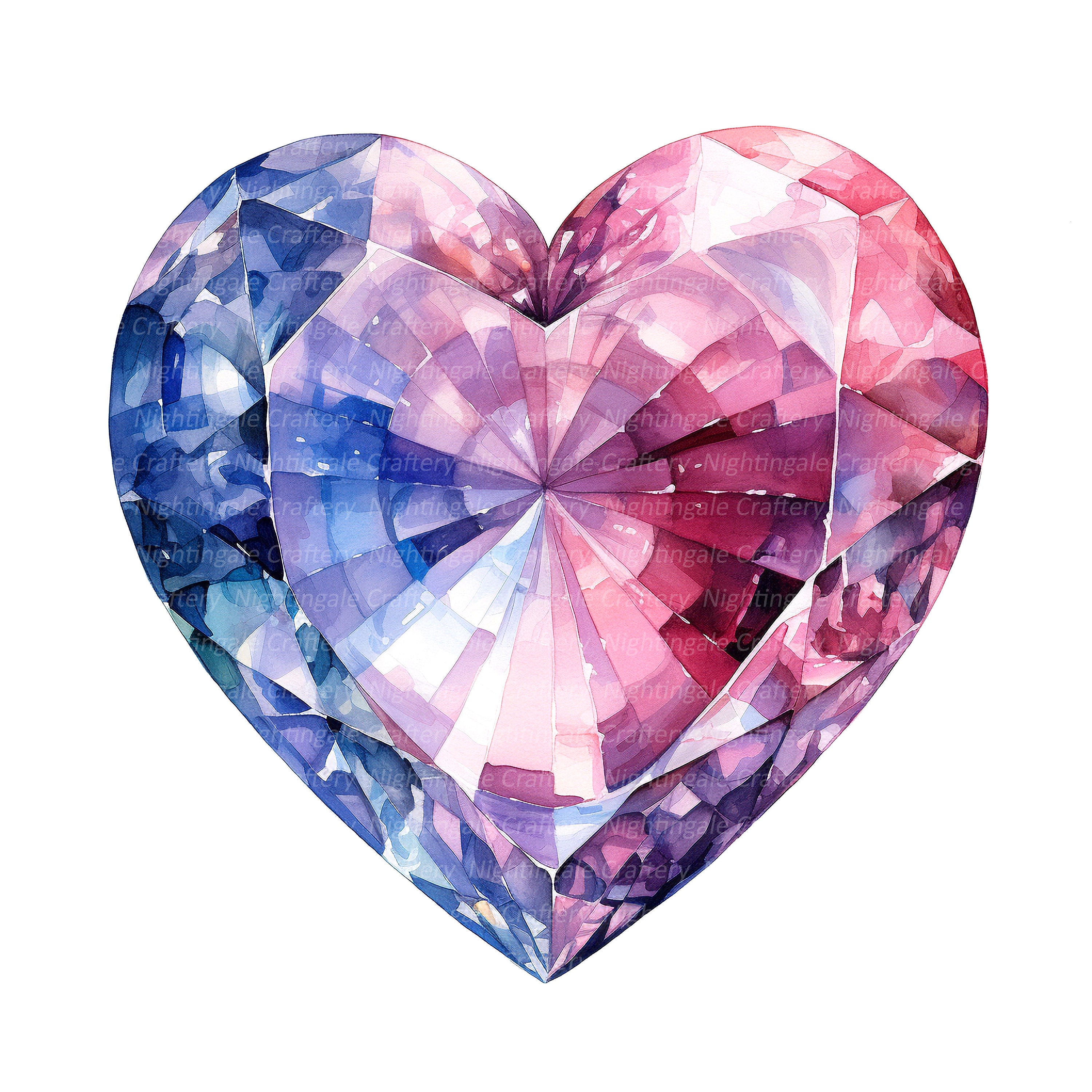 10 Crystal Heart Clipart, Diamond Heart, Digital Clipart, Watercolor ...