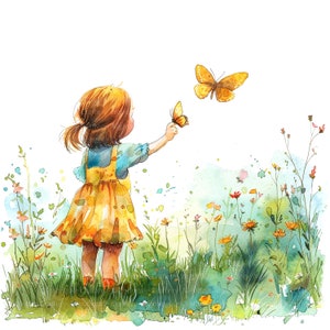 10 Girl and Butterfly Clipart, Little Girl, Printable Watercolor ...