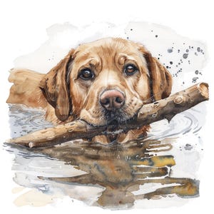 12 Golden Labrador Swimming Clipart, Dog Swim, Printable Watercolor ...