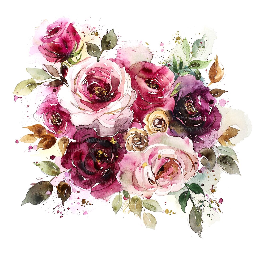 11 Roses Bouquet Clipart Set 2, Roses Print, Printable Watercolor ...