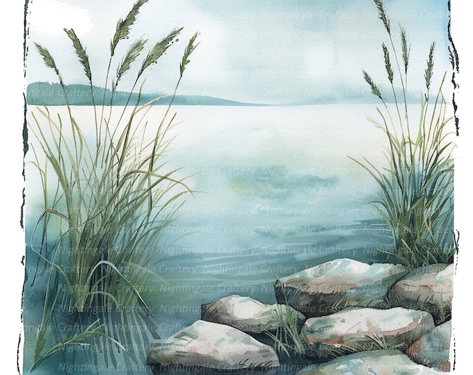 9 Teal Lake Graphics Clipart Bundle, Printable Watercolor Lakeshore ...