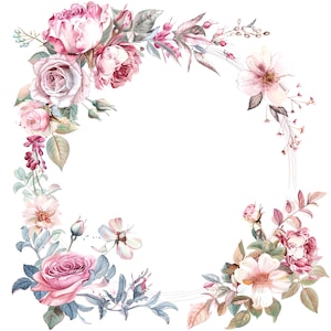 12 Floral Decors, Floral Frame, Roses, Digital Clipart, Watercolor ...