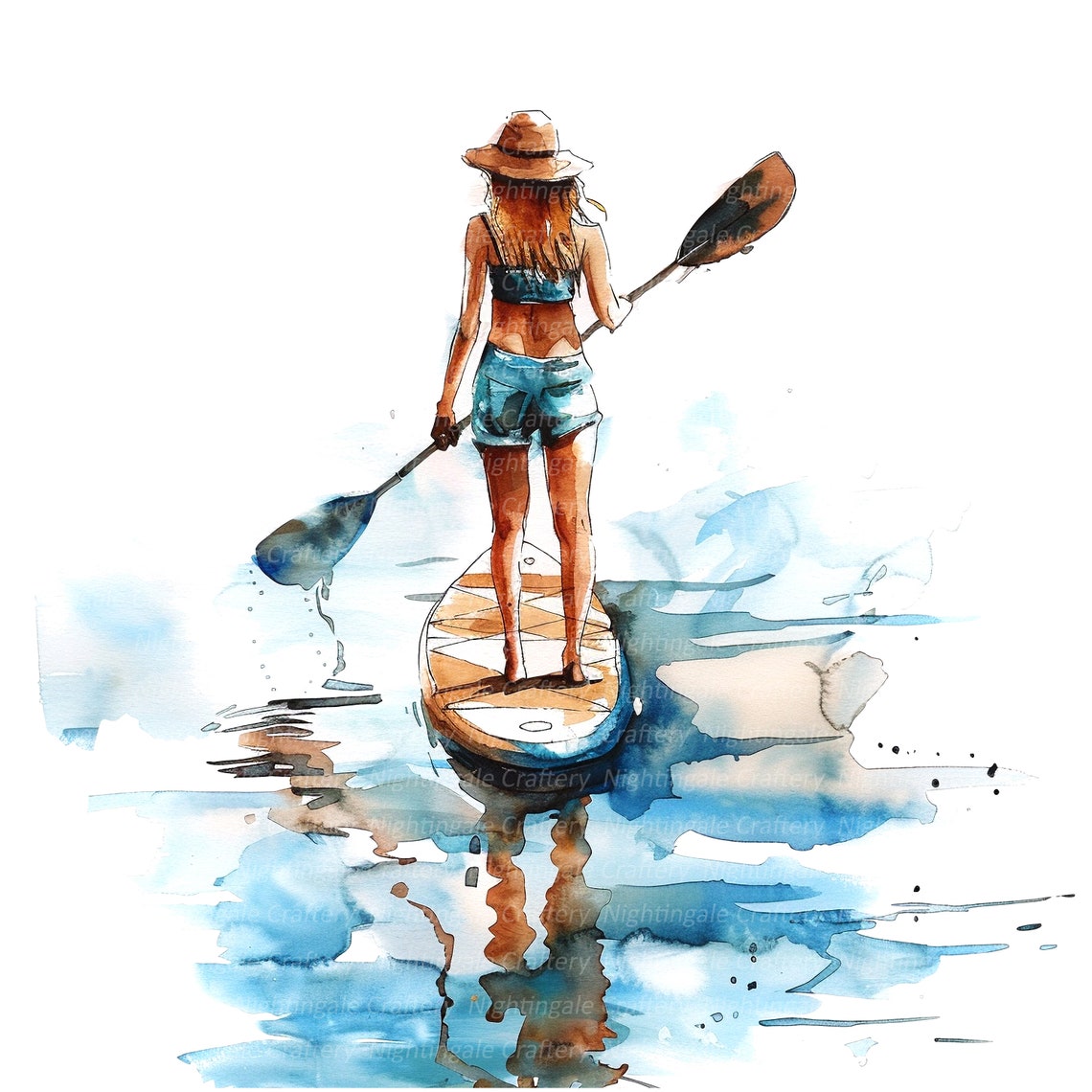10 Woman on Sup Board Clipart, Paddle Board, Printable Watercolor ...