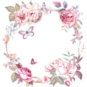 12 Floral Decors, Floral Frame, Roses, Digital Clipart, Watercolor ...