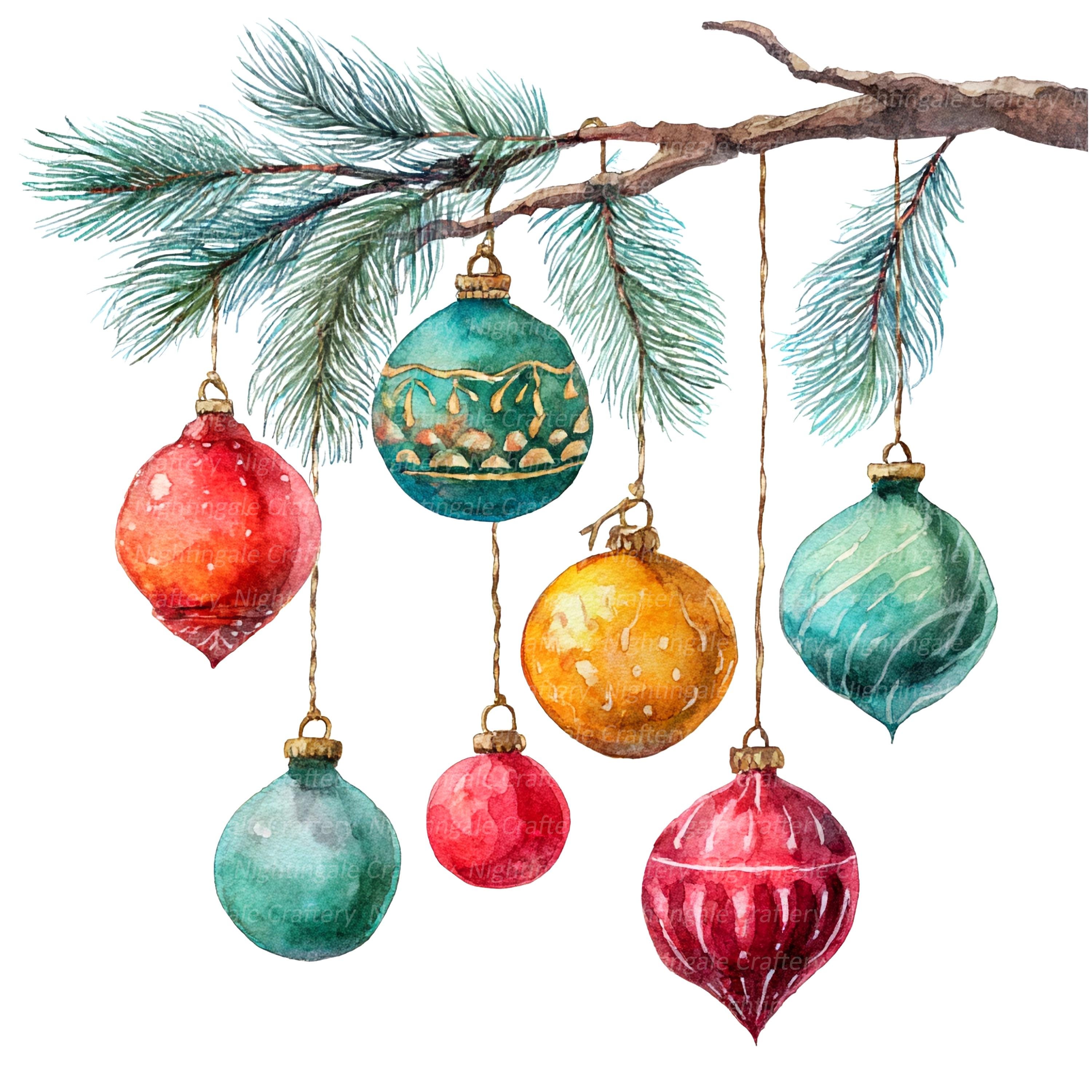 13 PNG Watercolor Christmas Bauble Clipart: Hanging Ornaments (digital ...