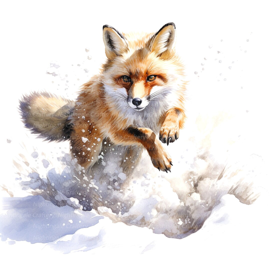 10 Winter Fox Clipart Running Fox Printable Watercolor - Etsy
