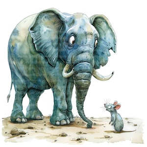 10 Elephant and Mouse Clipart, Cartoon Elephant, Printable Watercolor ...