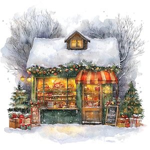 14 Christmas Shop Clipart, Christmas Store, Printable Watercolor ...