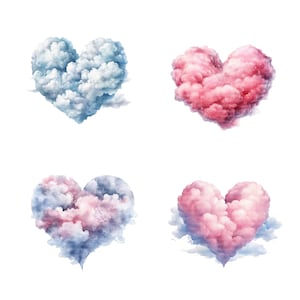 16 Watercolor Heart Clipart, Cloud Shaped Heart, Digital Clipart ...