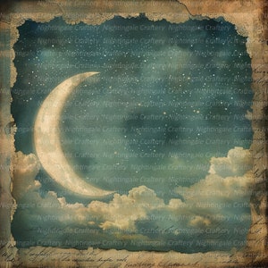 18 Vintage Moon Stars Background Papers, 12 X 12 Digital Paper Pack ...