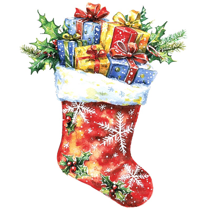 12 Christmas Stocking Clipart, Christmas Card, Digital Clipart ...