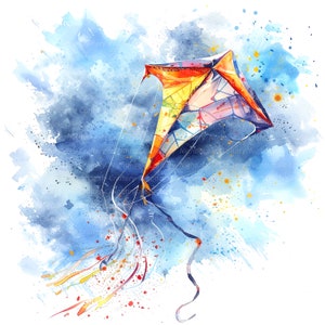 10 Kite Clipart, Kite in Sky Clipart, Kites, Printable Watercolor ...