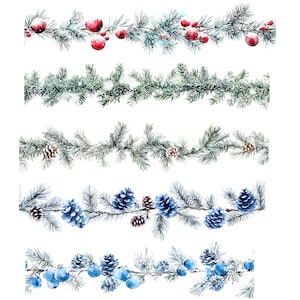 20 Christmas Garland Clipart, Seamless Border, Printable Watercolor ...