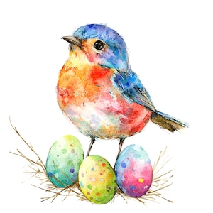 14 Whimsical Birds Easter Clipart, Easter Eggs Clipart, Printable ...
