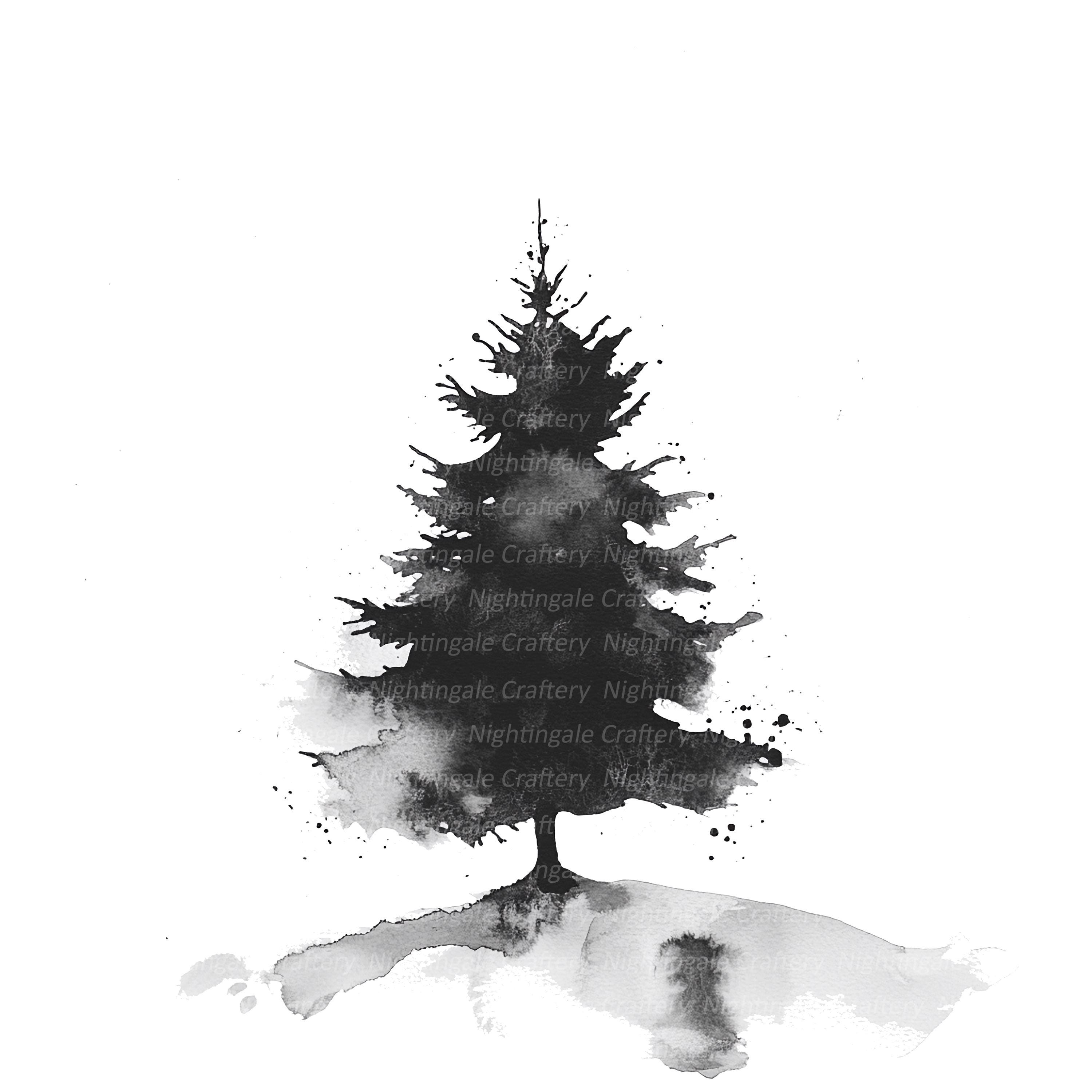 8 Black White Christmas Tree Clipart, Minimalistic, Printable ...