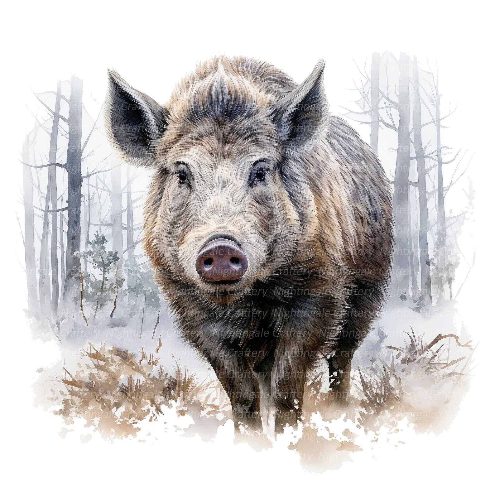 12 Wild Boar in Winter Clipart Printable Watercolor Clipart - Etsy