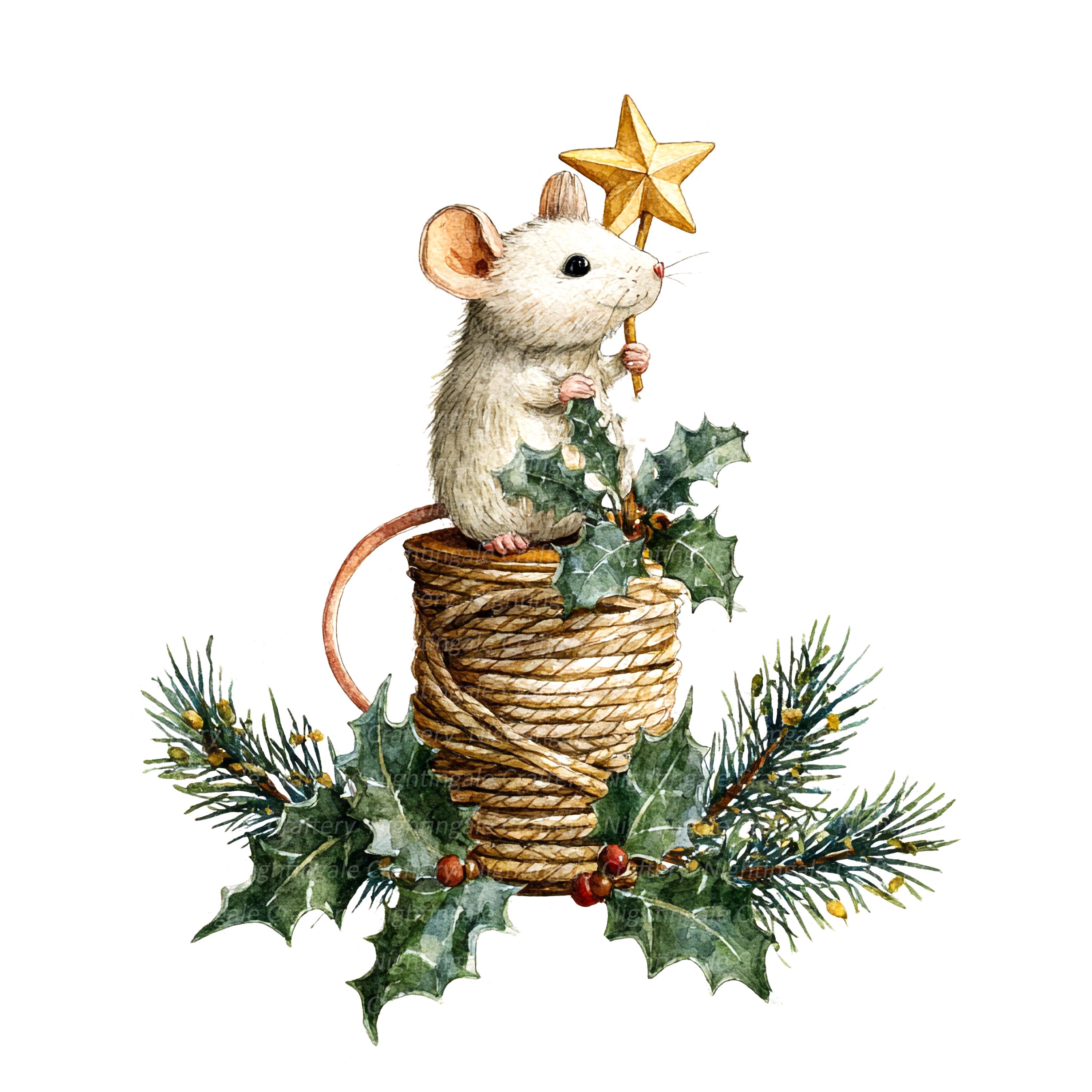 10 Christmas Mouse Clipart, Spool Clipart, Printable Watercolor Clipart ...